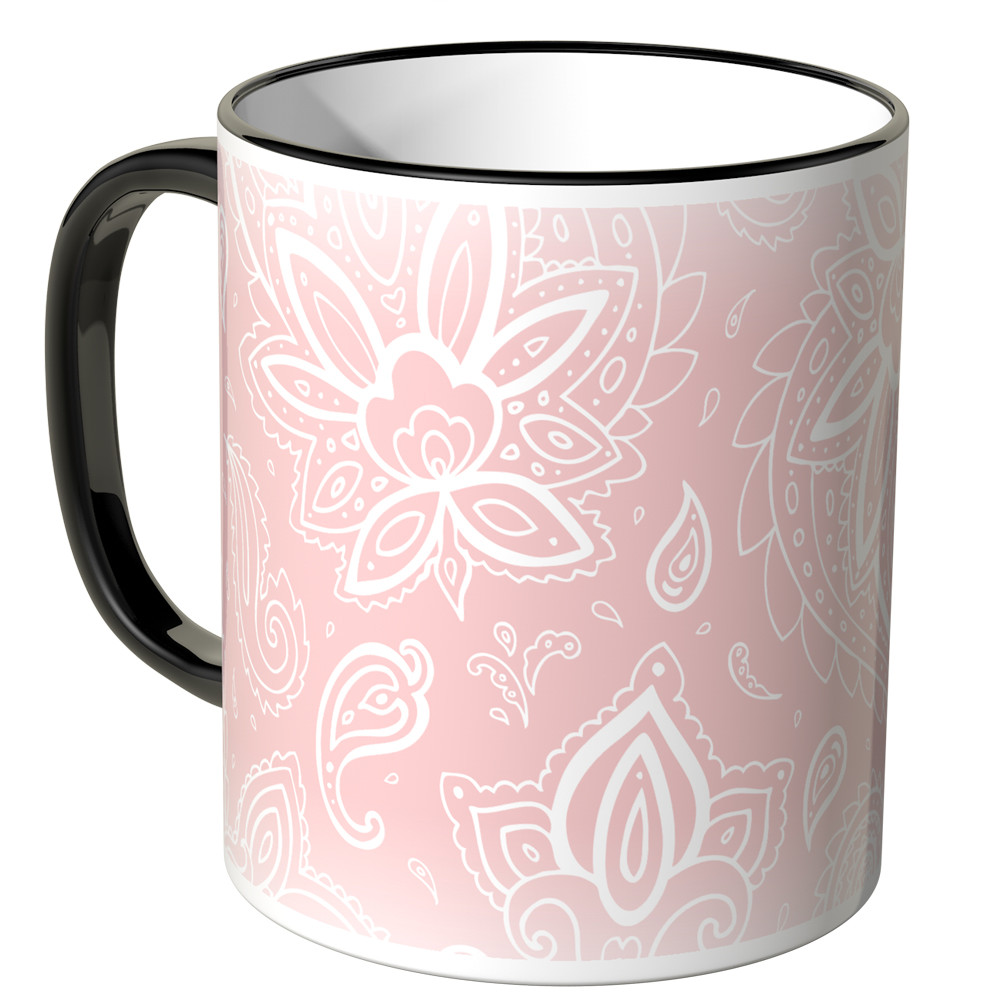 Juniwords Tasse Schnörkel Rose Weiß